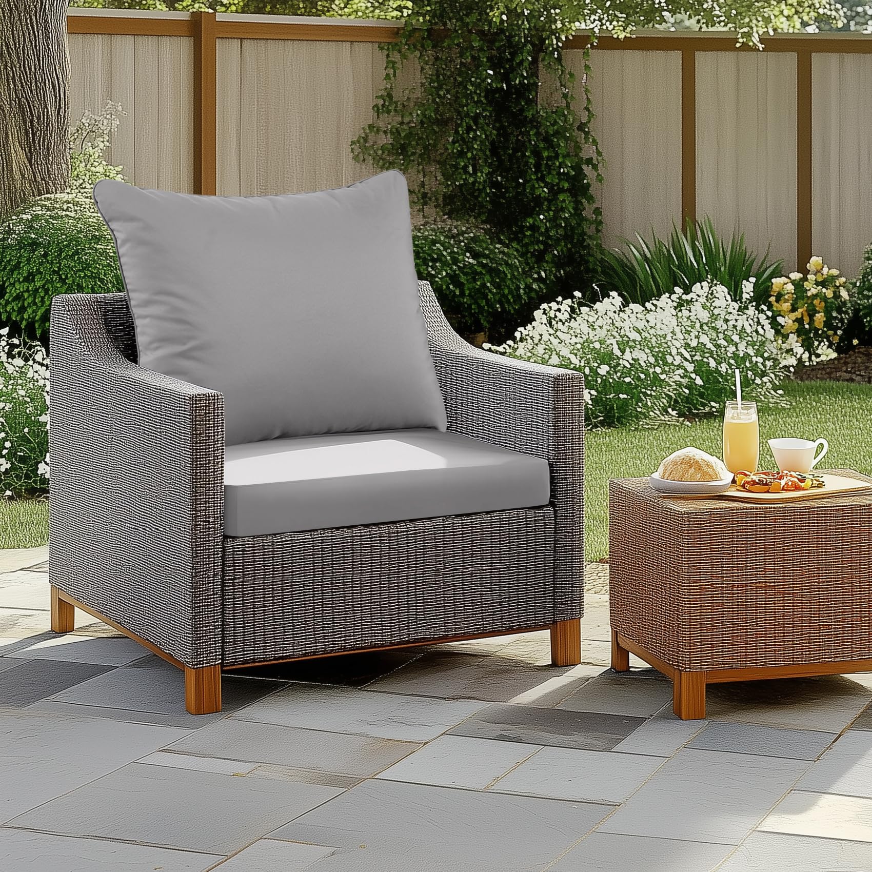 Focuprodu Outdoor Deep Seat Cushions24x24inch. Chair Cushions for Outdoor Furniture Waterproof/Fade-Resistant. Patio Furniture Cushions with Removable Cover. (Oliphant-Light Grey)