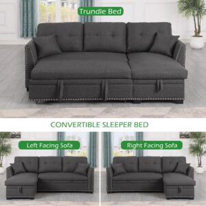 BEEY Convertible Sleeper Sofa Bed, 82" Small Sectional Sofa with Storage Chaise for Small Spaces, L Shaped Couch with Pull Out Bed for Bedroom, Living Room (Dark_Grey)