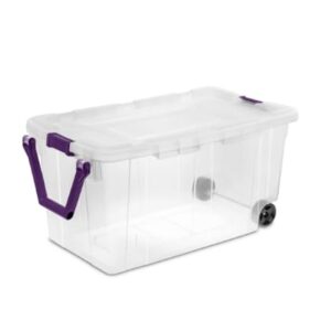 Generic 2PCS 40 Gallon Industrial Tote Plastic Storage Bins Wheeled Large Storage Box Set, Clear And Purple