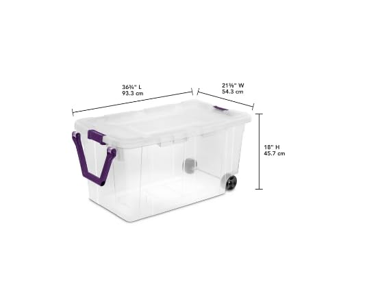 Generic 2PCS 40 Gallon Industrial Tote Plastic Storage Bins Wheeled Large Storage Box Set, Clear And Purple