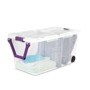 Generic 2PCS 40 Gallon Industrial Tote Plastic Storage Bins Wheeled Large Storage Box Set, Clear And Purple