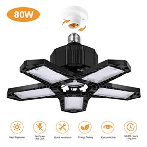 Fuuroottly 2 Pcs LED Five Leaf Garage Light Garage Ceiling Lamp 8000LM Deformation Basement Adjustable High Bay Light 80W & 100W