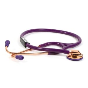 rcsp cardio stethoscope for doctors and nurses, lightweight chest piece, flexible jointless tube, soft ear knobs, rose gold, single head brass (purple)