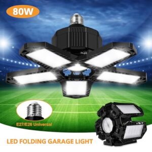 Fuuroottly 2 Pcs LED Five Leaf Garage Light Garage Ceiling Lamp 8000LM Deformation Basement Adjustable High Bay Light 80W & 100W