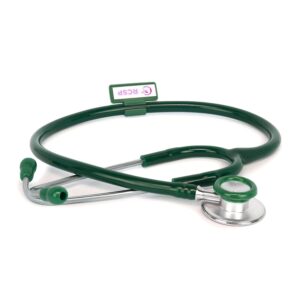 stethoscope for medical students and doctors | micro plus acoustic waterproof lightweight | chest piece with flexible latex free tube & soft sealing ear knobs green