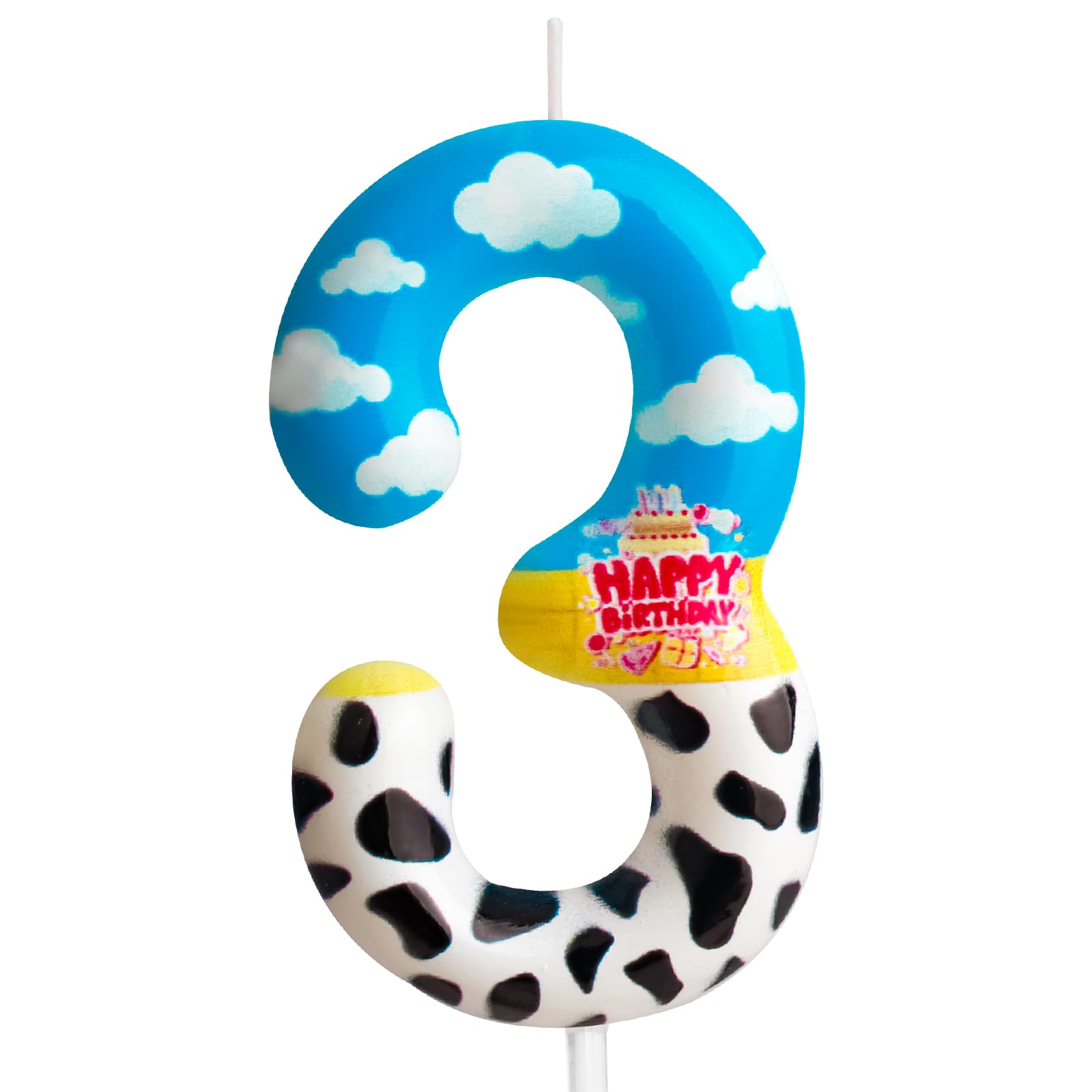 Zi Lan Toy Inspired Game Birthday Candle Cartoon Story Birthday Party Decorations Blue Sky White Cloud and Black Cow Birthday Cake Topper Candles for Boy Girl Cartoon Theme Party Decorations Supplies