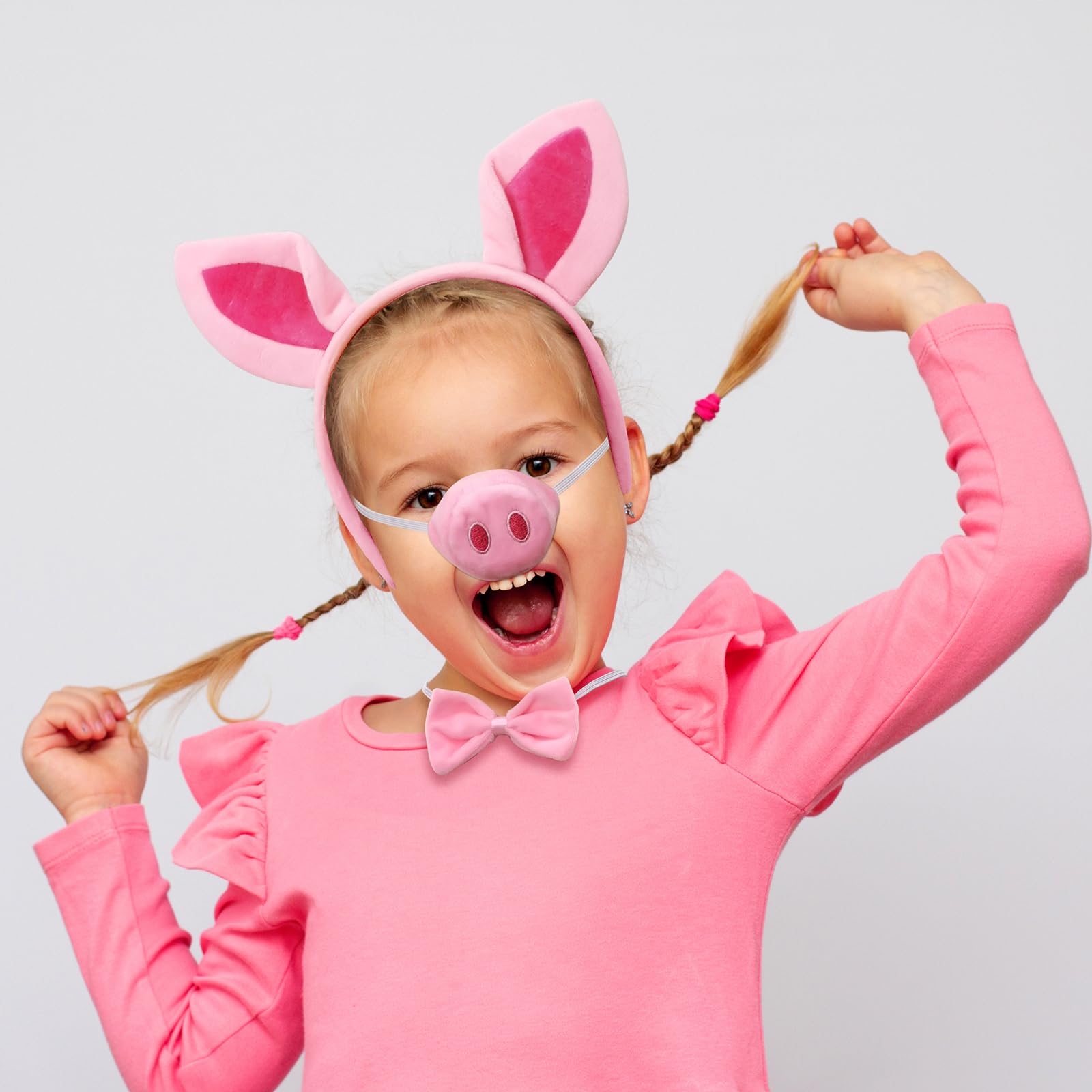 CASW Pig Costume Accessories Set Ears-Headband-Nose-Tail-Bow-Tie : Pig Costume Set for Kids - for Halloween Party, Carnival Dress up Play