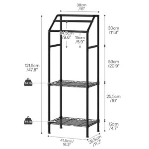 HOOBRO 47.8" Tall Freestanding Towel Rack for Bathroom, 3 Tier Stepped Blanket Rack with 2 Adjustable Shelves, Pool Towel Drying and Display Rack, Quilt Rack, for Living Room, Bedroom, Black BK25LB01