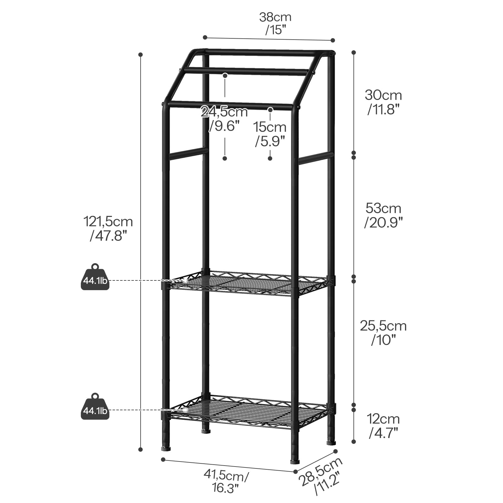 HOOBRO 47.8" Tall Freestanding Towel Rack for Bathroom, 3 Tier Stepped Blanket Rack with 2 Adjustable Shelves, Pool Towel Drying and Display Rack, Quilt Rack, for Living Room, Bedroom, Black BK25LB01