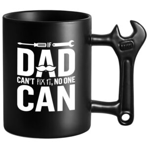 lozache dad coffee mug with wrench handle, funny dad birthday gifts from daughter and son for father papa daddy christmas, father's day, if dad can't fix it no one can cup