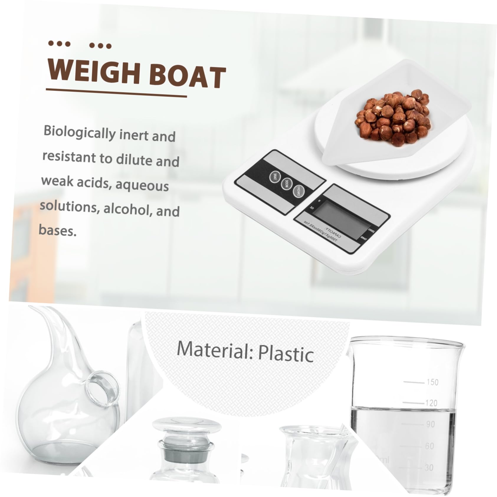 CATIEBYE 10pcs Weighing Boat Square Tray Small Containers Weighing Dish Weight Boat Lab Weight Bottle Chemistry Small Weigh Boat Mixing Tray Fast Pouring Jewelry Scale Tray White Plastic