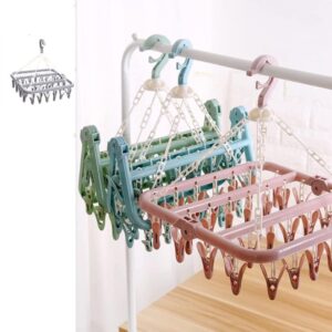 Clothes Drying Rack, 32 Clips Laundry Drying Rack Folding Sock Hanger, Underwear Hanger, Clothes Hangers for Drying Towels, Bras, Lingerie, Baby Clothes Laundry Drying Rack Hanger Laundry Drip Hanger