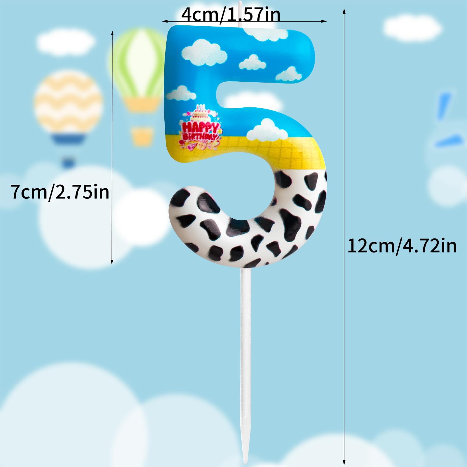 Zi Lan Toy Inspired Game Birthday Candle Cartoon Story Birthday Party Decorations Blue Sky White Cloud and Black Cow Birthday Cake Topper Candles for Boy Girl Cartoon Theme Party Decorations Supplies