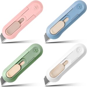 9pcs box cutter, box cutter retractable, mini box cutter, cute box cutter, package opener, easy slide retractable cute box cutter for office, home, crafts, hobby use