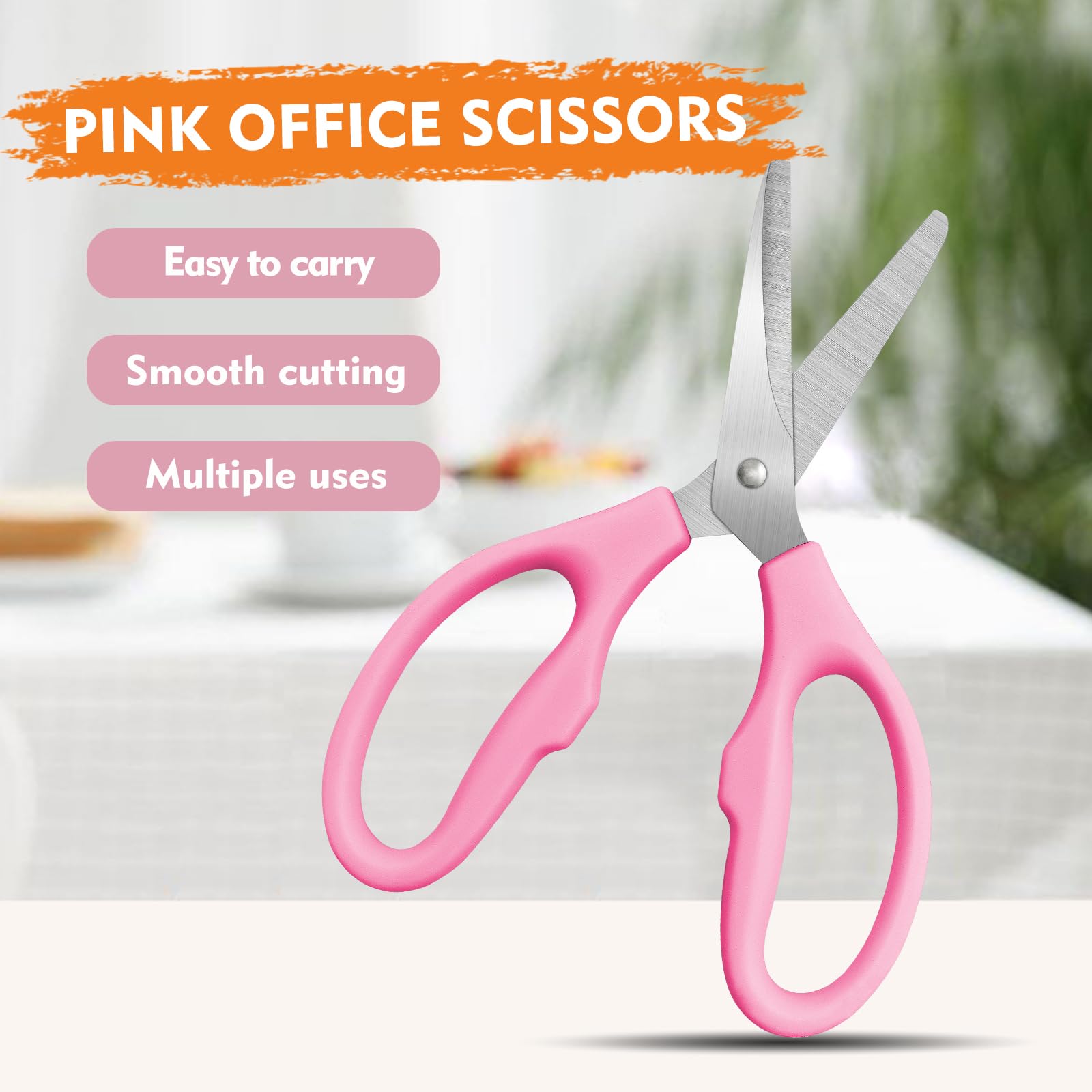 Pink Scissors for School Multipurpose Stylish: 5 inch - Comfort Grip - Stainless Steel - Scissors with Home - Office - for Cutting Paper - Open Envelopes - Cut Tape (Ping)