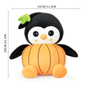 Halloween Toys Stuffed Pumpkin Penguins Halloween Theme Throw Pillows for Boys and Girls Halloween Party Favor Decorations Children's Gifts (Black and Orange)