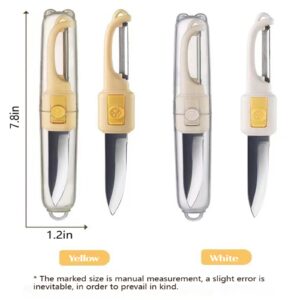 Multifunctional 2-in-1 Fruit Knife, Stainless Steel Fruit Knife with Built-in Peeler and Protective Case, Suitable for Picnics, Camping and Travel. (White)