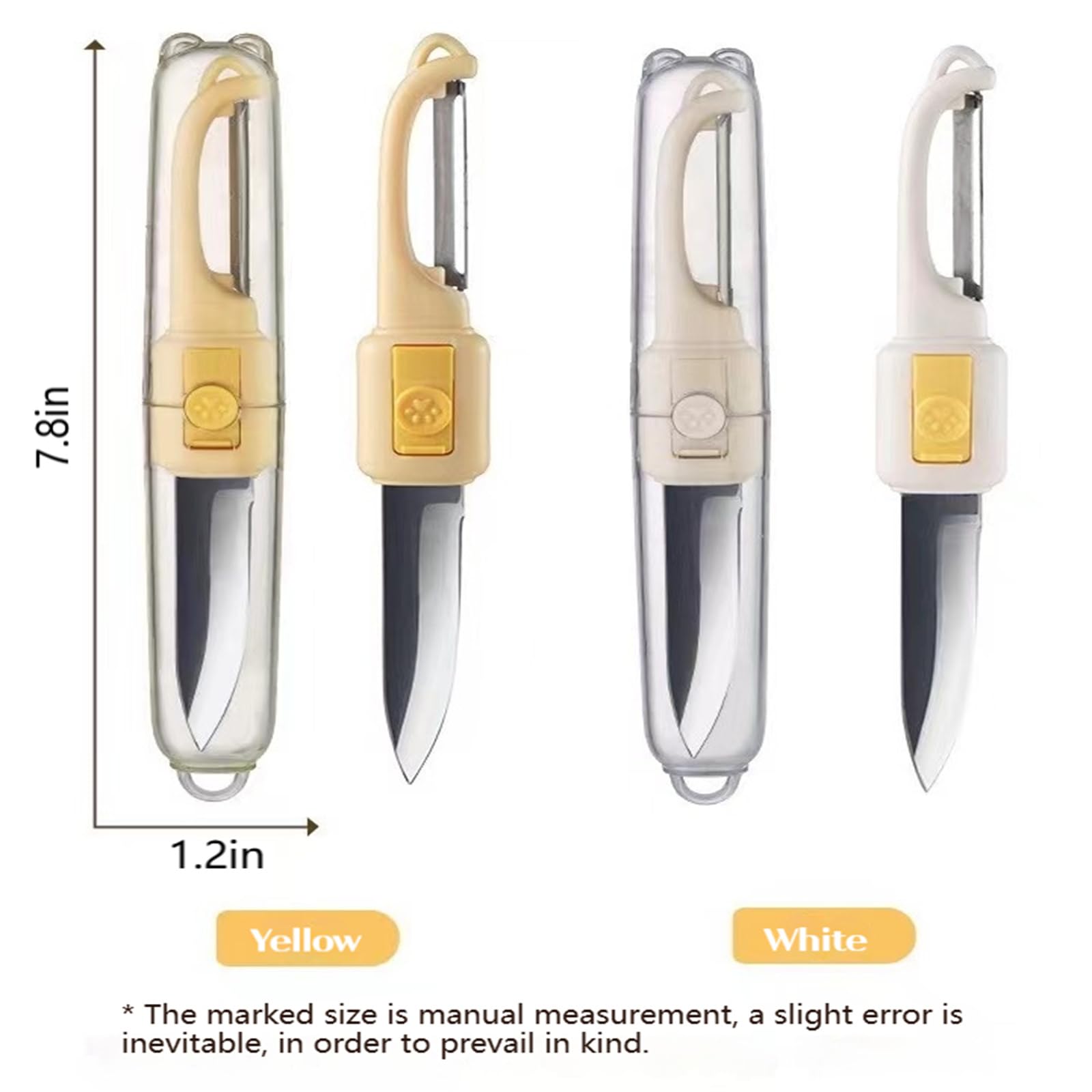 Multifunctional 2-in-1 Fruit Knife, Stainless Steel Fruit Knife with Built-in Peeler and Protective Case, Suitable for Picnics, Camping and Travel. (White)