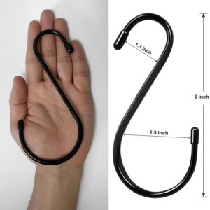 6 Inch S Hooks 4-Pack Large S Hooks for Hanging Plants Closet Hooks Vinyl Coated Black S Hooks Heavy Duty Steel Metal Rubber S Hooks for Hanging Plants, Jeans, Pot Pan Garden