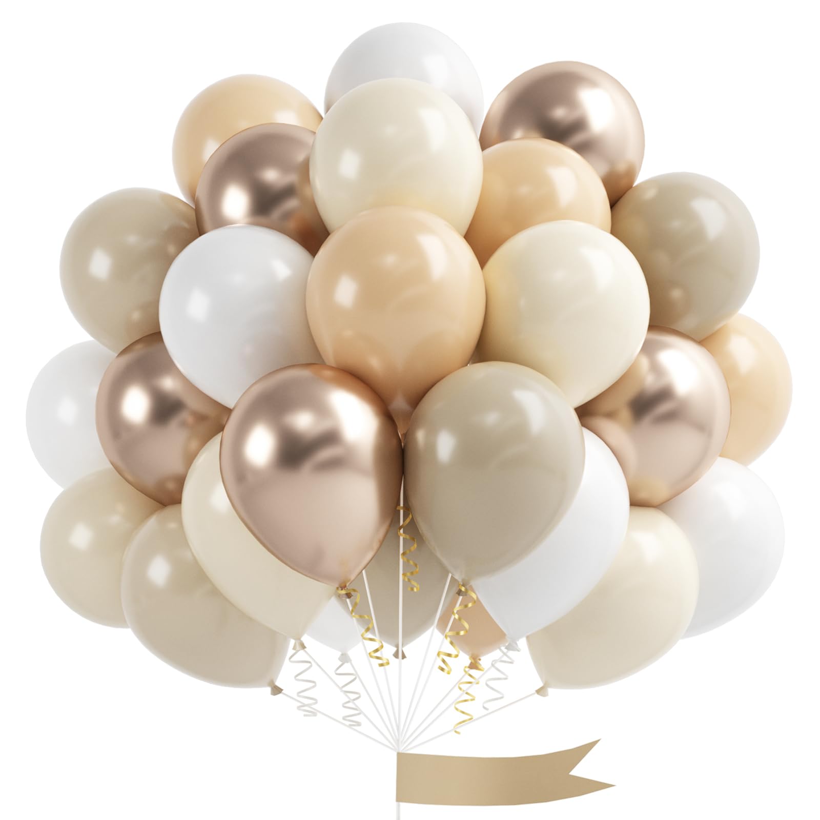 White Sand Balloons Set, 60 Pcs 12 Inch Double Stuffed Beige Boho Balloons with Metallic Chrome Champagne Nude Neutral Cream Balloon for Wedding Bridal Baby Shower Birthday Party Decorations