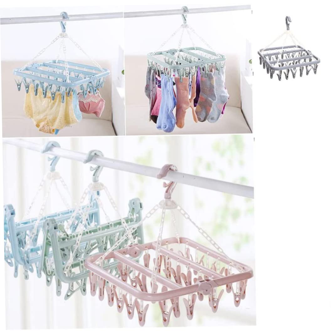 Clothes Drying Rack, 32 Clips Laundry Drying Rack Folding Sock Hanger, Underwear Hanger, Clothes Hangers for Drying Towels, Bras, Lingerie, Baby Clothes Laundry Drying Rack Hanger Laundry Drip Hanger