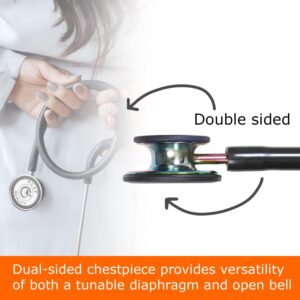 Acoustic Stethoscope For Doctors, Nurses Royal Rainbow Finish Professional Monitoring Stethoscope with Flexible Tube Soft Sealing Ear Knobs Stainless steel Cardiology Black