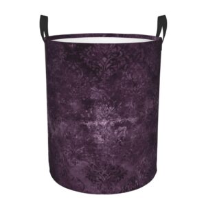 eggplant velvet damask plum purple floral round canvas linen laundry hamper, waterproof storage bin for toys, books, clothes, pets, laundry basket, gift basket medium