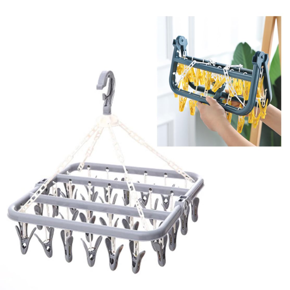 Clothes Drying Rack, 32 Clips Laundry Drying Rack Folding Sock Hanger, Underwear Hanger, Clothes Hangers for Drying Towels, Bras, Lingerie, Baby Clothes Laundry Drying Rack Hanger Laundry Drip Hanger