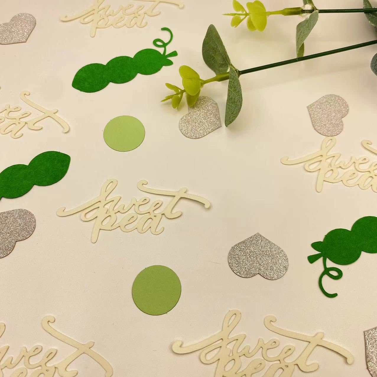 100PCS Sweet Pea Baby Shower Table Confetti - Green Happy Little Sweet Pe Decorations for Greenery Theme Birthday Party Bridal Baby Shower Party Wedding Gift Circle Dots Decor