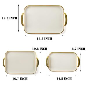 JEESA Set of 3 Serving Platters with Handles 18.3/16.7/14.8 Inch Large Party Serving Tray Rectangular White Plates for Dinner, Cookie, Cake, Turkey, Cheese