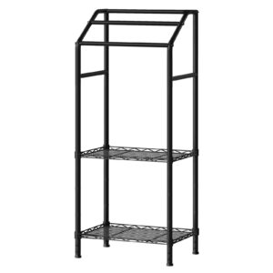 hoobro 47.8" tall freestanding towel rack for bathroom, 3 tier stepped blanket rack with 2 adjustable shelves, pool towel drying and display rack, quilt rack, for living room, bedroom, black bk25lb01