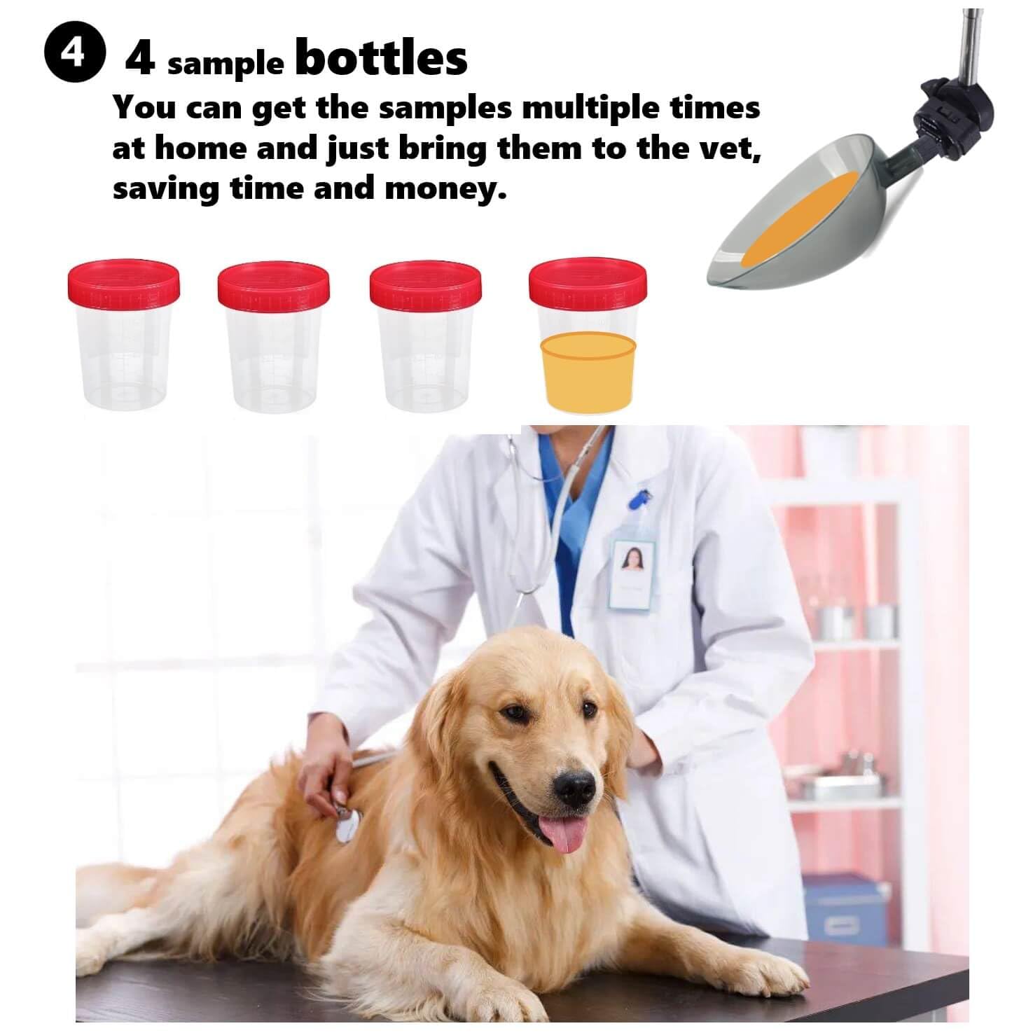 iNenya Dog Urine Sample Catcher，Telescopic Dog Pee Sample Collector，Pet Urine Stick for Small Large Female Dogs (Grayspoon&4bottles)