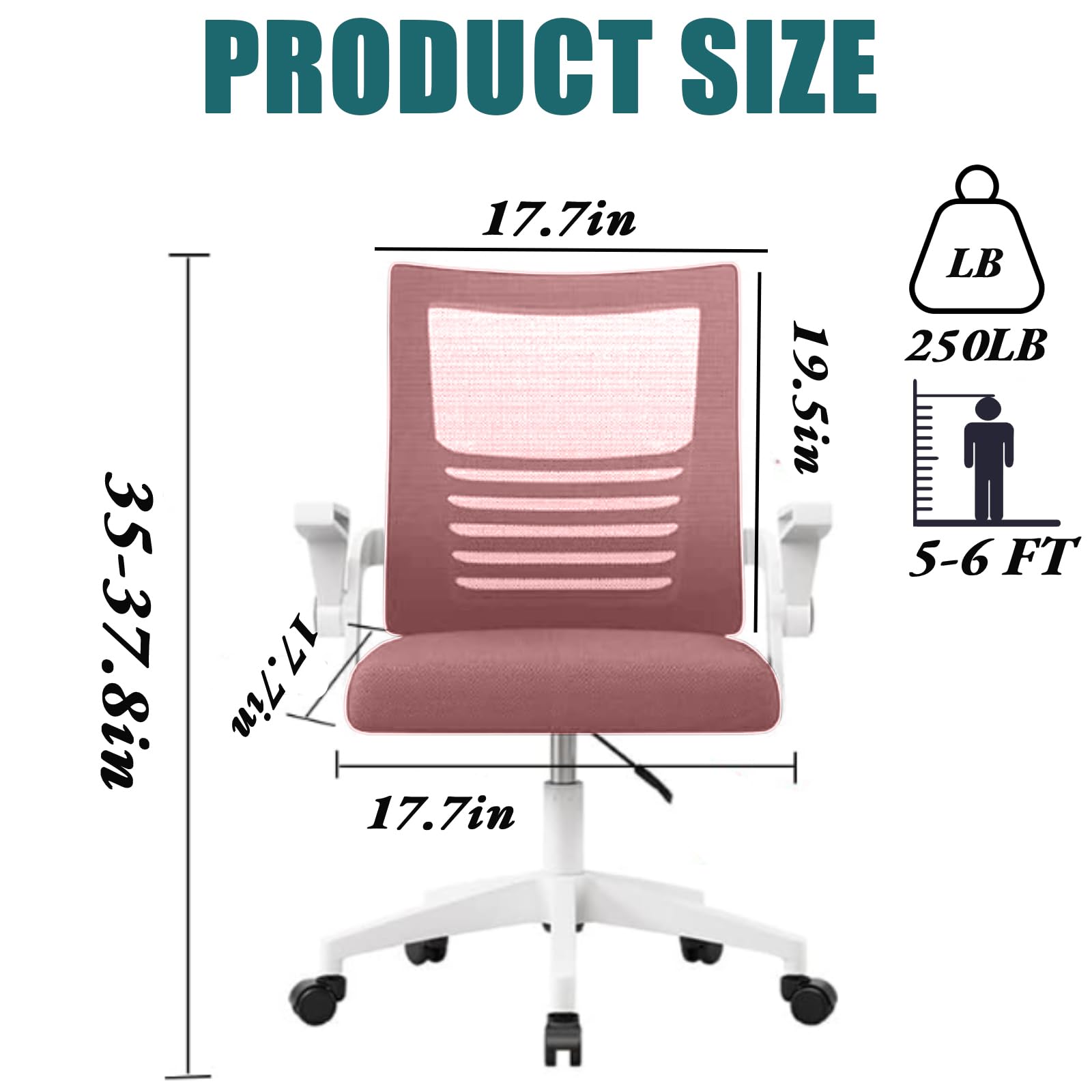 HDHNBA Computer Chair Mesh Ergonomic Office Chair Home Office Lumbar Support Padded Flip-up Armrest Swivel Desk Chair Pink Work Chair