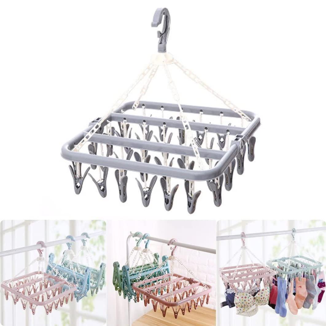 Clothes Drying Rack, 32 Clips Laundry Drying Rack Folding Sock Hanger, Underwear Hanger, Clothes Hangers for Drying Towels, Bras, Lingerie, Baby Clothes Laundry Drying Rack Hanger Laundry Drip Hanger