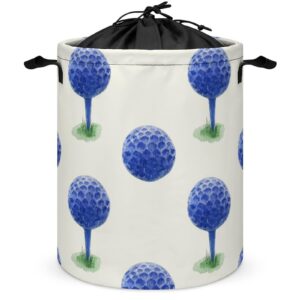 moblinko blue golf balls laundry hamper collapsible laundry basket with handles waterproof clothes toy round storage bin for bedroom bathroom