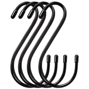 6 inch s hooks 4-pack large s hooks for hanging plants closet hooks vinyl coated black s hooks heavy duty steel metal rubber s hooks for hanging plants, jeans, pot pan garden