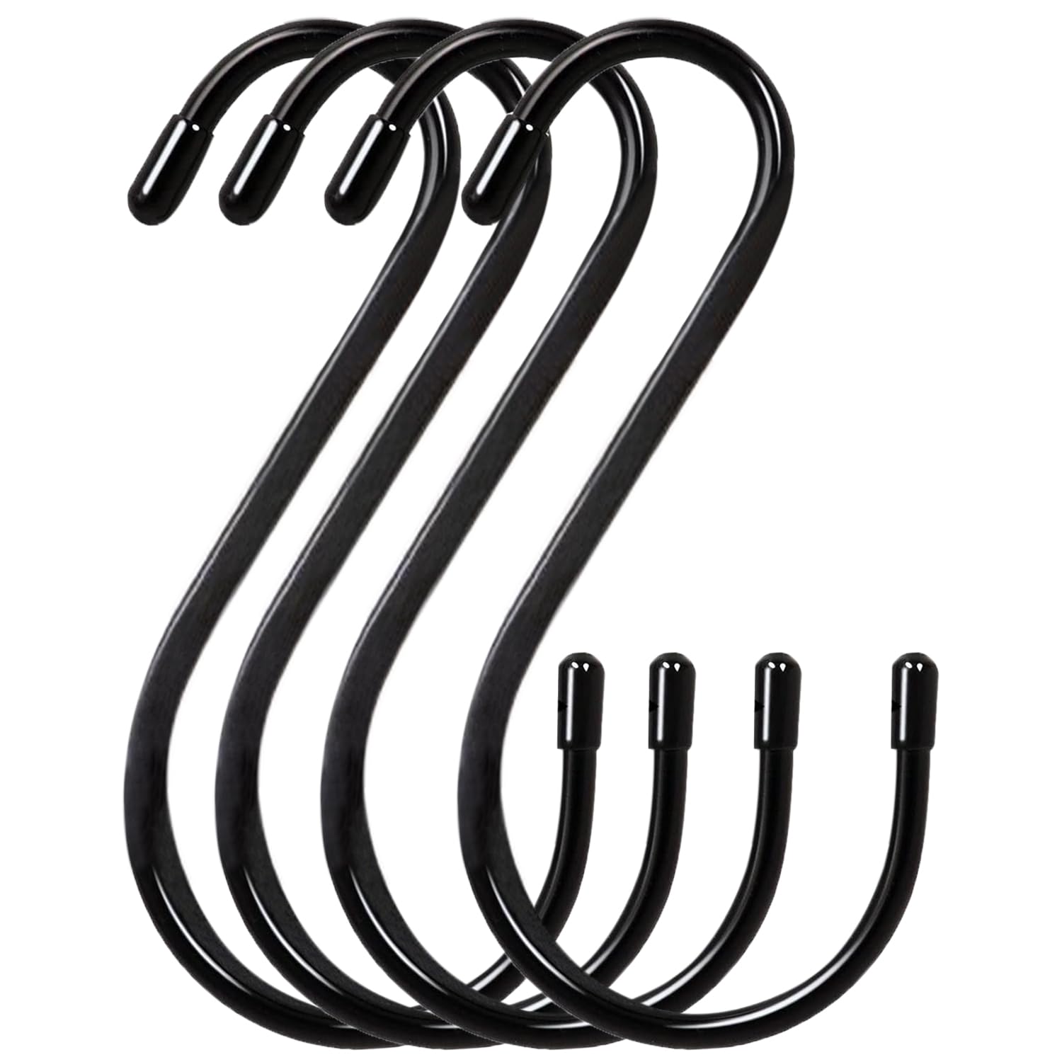 6 Inch S Hooks 4-Pack Large S Hooks for Hanging Plants Closet Hooks Vinyl Coated Black S Hooks Heavy Duty Steel Metal Rubber S Hooks for Hanging Plants, Jeans, Pot Pan Garden