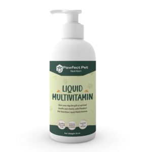 pawfect pet nutrition liquid multivitamin treats for dogs - glucosamine chondroitin for joint support + digestive enzymes & probiotics - grain free vitamin for skin & coat + immune health (32 oz.)