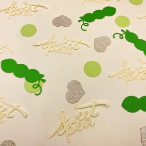 100PCS Sweet Pea Baby Shower Table Confetti - Green Happy Little Sweet Pe Decorations for Greenery Theme Birthday Party Bridal Baby Shower Party Wedding Gift Circle Dots Decor