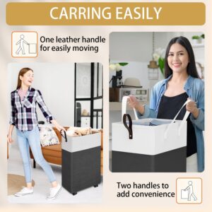 Laundry Basket with Wheels, Collapsible Waterproof Laundry Hamper with Easy Carry Handles for Clothes, Rolling Slim Small Laundry Basket for Bedroom, Dorm, Towels, Toys, 90L