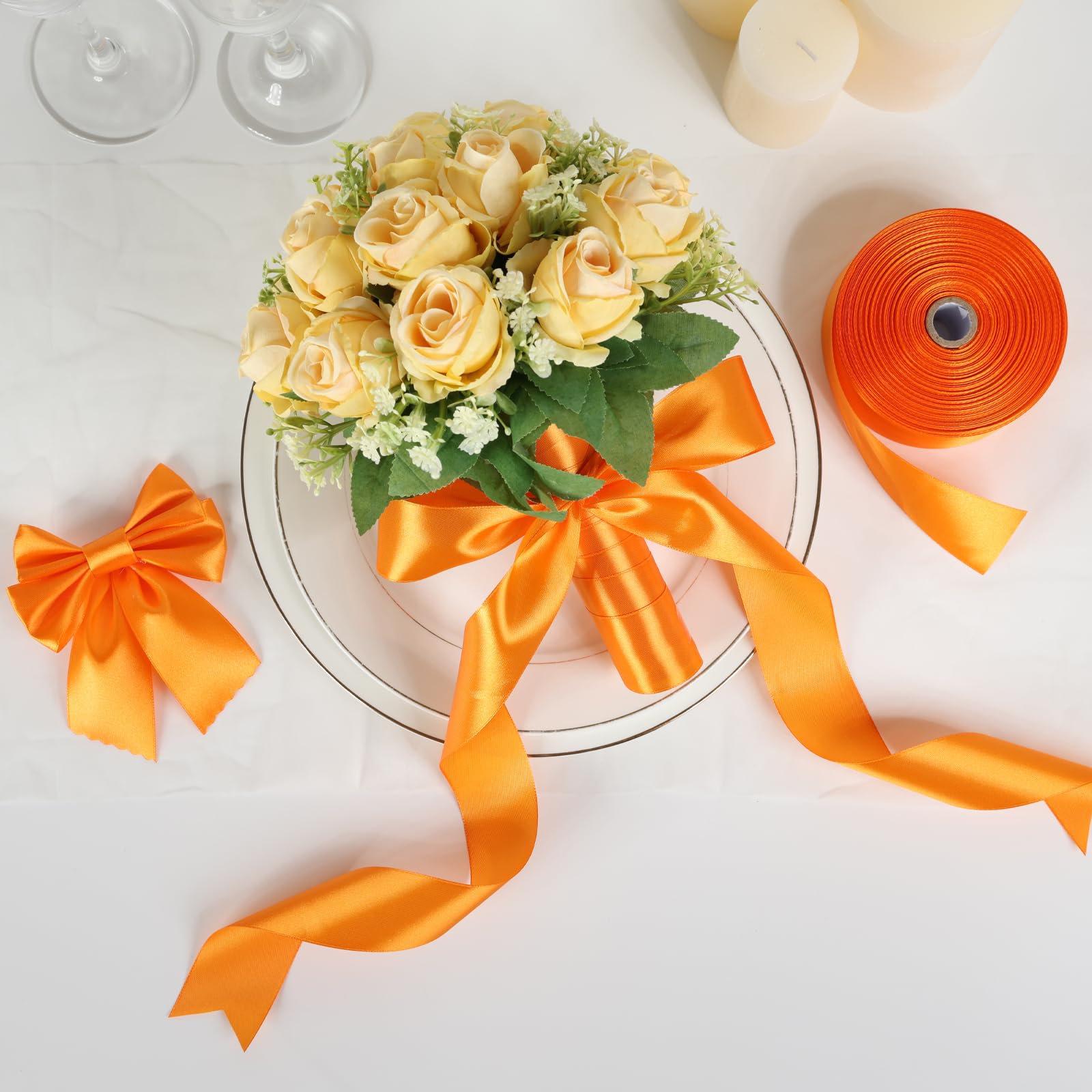 Sagaat Orange Ribbon 1-1/2 Inch 50 Yards, Solid Satin Ribbon for Flower Bouquet, Crafts, Gift Wrapping, Bridal Invitations, Hair, Festival and Party Decorations