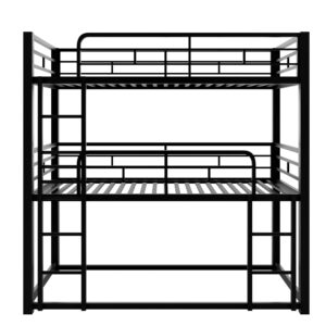 Harper & Bright Designs Metal Triple Bunk Beds,Bunk Beds Twin Over Twin Over Twin,Triple Bed for 3,Heavy Duty 3 Beds Bunk Bed with Guard Rails and 2 Ladders for Kids Teens Adults, Black