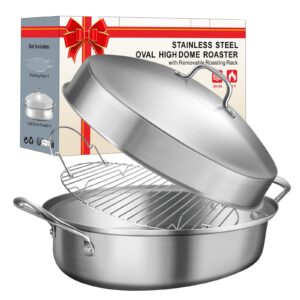 roasting pan, turkey roasting pan with rack and lid for chicken in kitchen thanksgiving christmas, gifts for women mother wife men, 21 inch