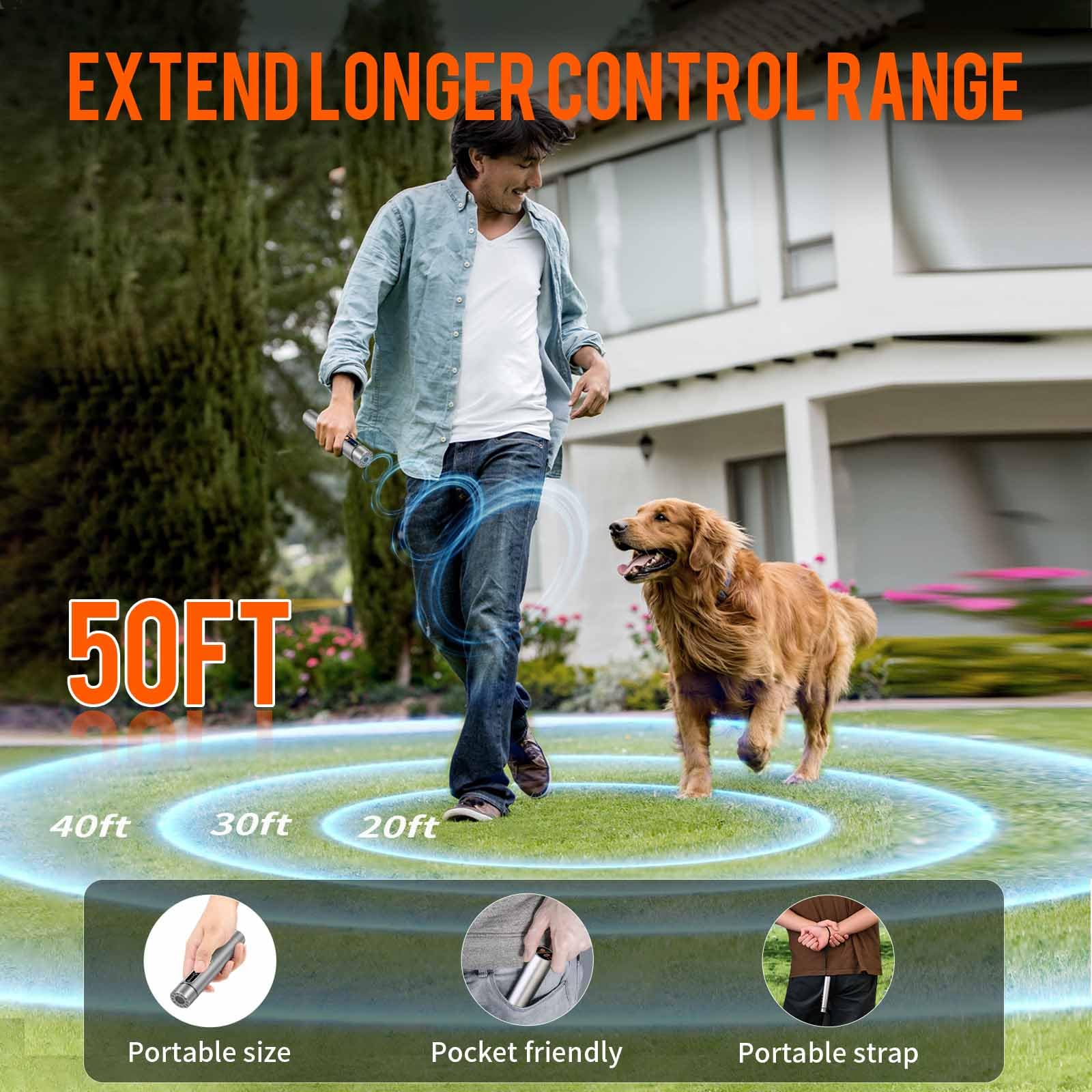 Rongfanic Dog Bark Deterrent Device Indoor&Outdoor,Anti Barking Device for Dogs,Effctive 50ft Range Professional Dog Training Tool, Stop Bad Behavior Aid,No Need to Yell or swat.Dog Silencer.(Silver