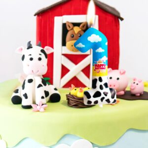 Zi Lan Toy Inspired Game Birthday Candle Cartoon Story Birthday Party Decorations Blue Sky White Cloud and Black Cow Birthday Cake Topper Candles for Boy Girl Cartoon Theme Party Decorations Supplies