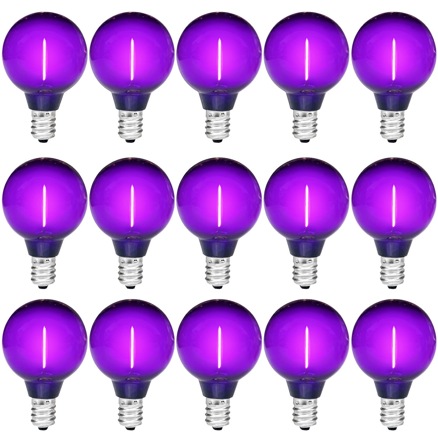 ZHZHLED Dark Purple Light Bulbs Plastic 1 Watt G40 LED Replacement Bulbs for Indoor Outdoor String Lights, Shatterproof Waterproof E12 Base Filament Edison Christmas Halloween Light Bulbs,15 Pack