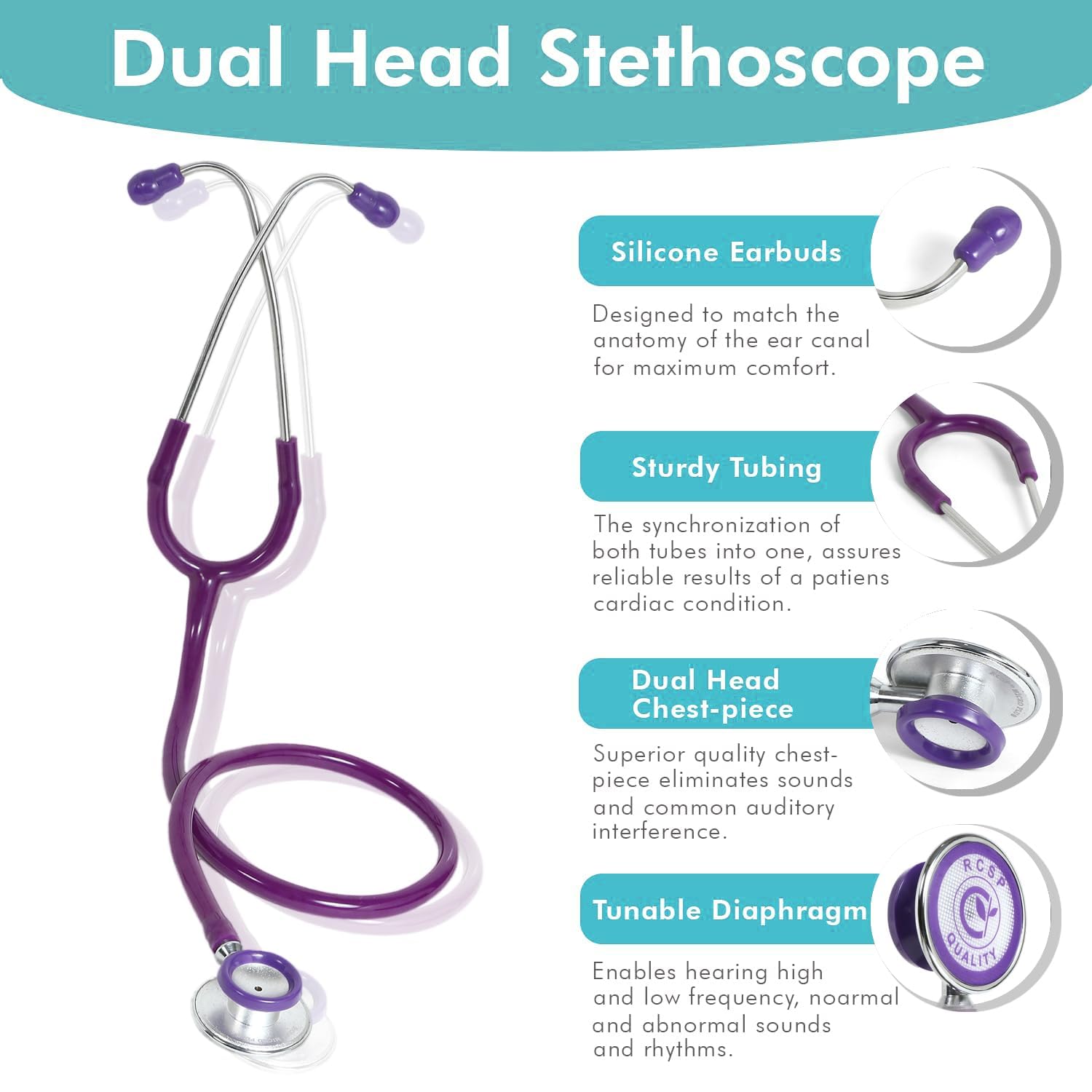 Stethoscope For Doctors And Nurses Micro Plus Aluminium Acoustic Waterproof Lightweight Chest Piece with Flexible Latex Free Tube & Soft Sealing Ear Knobs