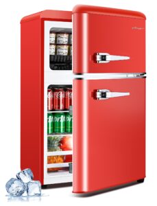 anypro 3.2 cu.ft compact refrigerator mini fridge with freezer, 2 door retro small refrigerator with freezer, 7 level thermostat & removable shelves, mini fridge for bedroom office apartment dorm bar