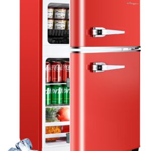 Anypro 3.2 Cu.Ft Compact Refrigerator Mini Fridge with Freezer, 2 Door Retro Small Refrigerator with Freezer, 7 Level Thermostat & Removable Shelves, Mini Fridge for Bedroom Office Apartment Dorm Bar