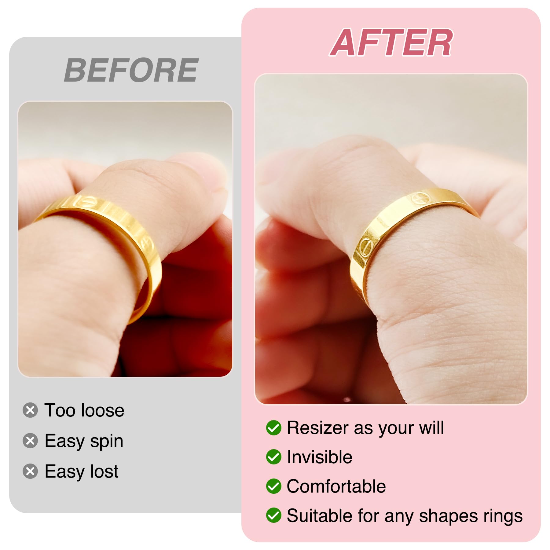 Invisible Ring Size Adjuster, Ring Resizer for Loose Ring, Ring Guards for Woman and Man Ring, Ring Adjuster Adhesive UV Light Easy to Use, Fit for Thin, Wide Rings, Unusual Rings